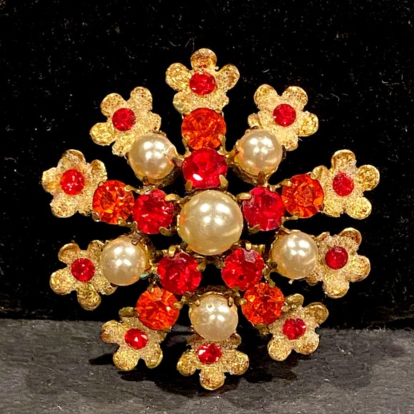 Austria | Jewelry | Signed Austria Brooch Orange And Red Crystals And ...